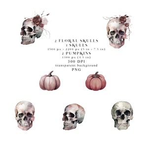 Goth Halloween Clipart Watercolor Floral Fall Autumn Harvest Gothic ...