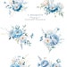 Dusty Blue White Watercolor Floral Clipart Ivory Blue Peonies Flowers ...