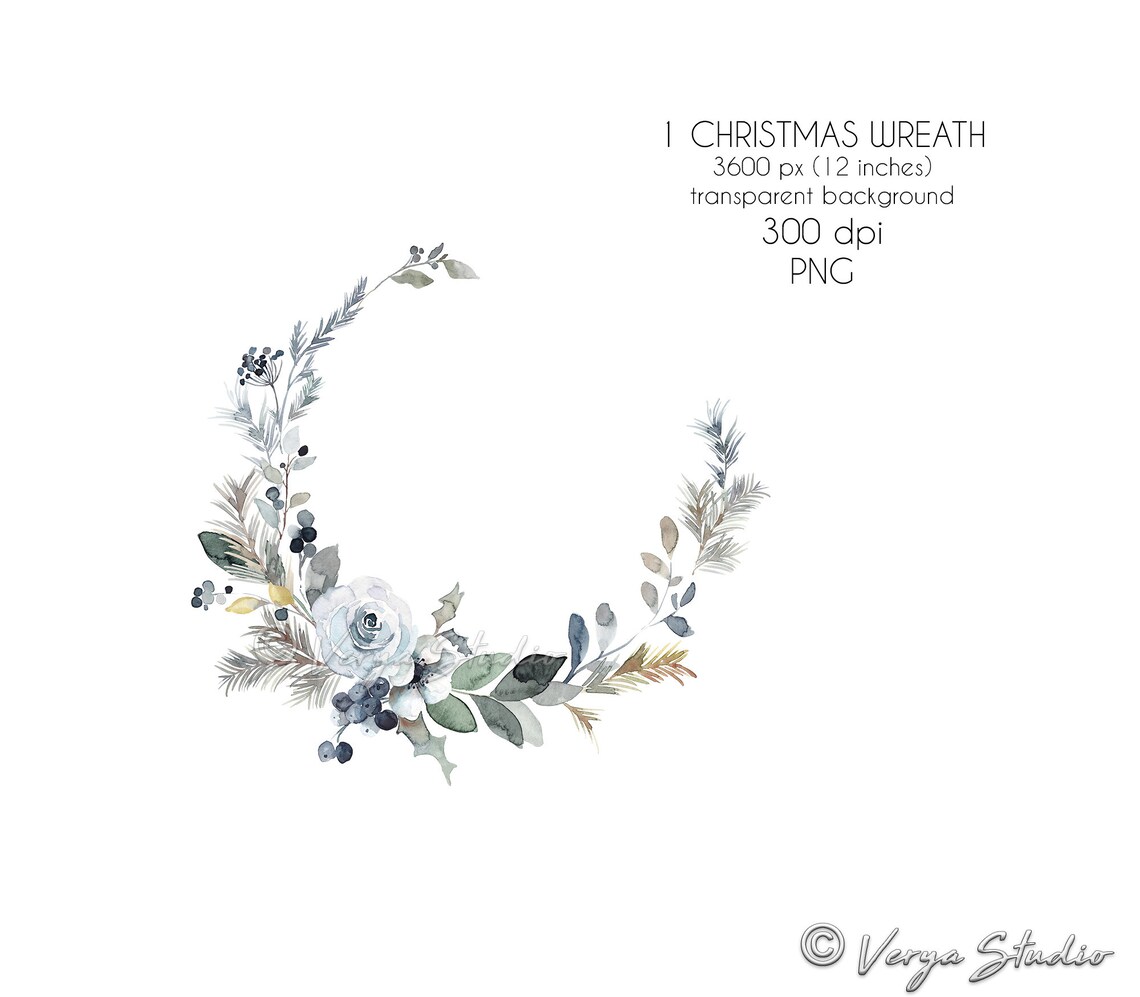 Winter Greenery Clipart Watercolor Christmas Wreath Xmas - Etsy