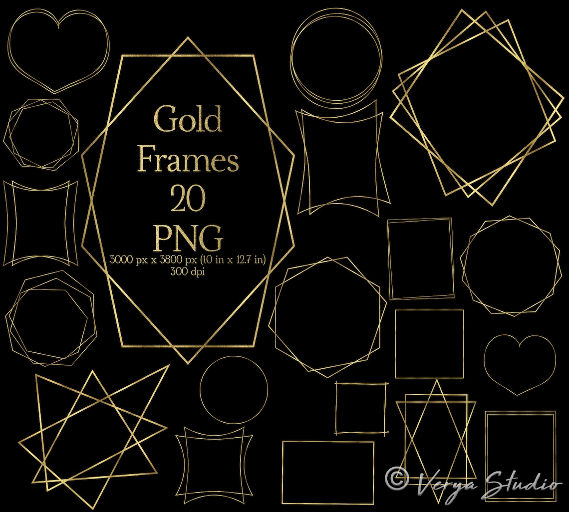 Golden Frames Clipart Geometric Frames Gold Vintage Frames - Etsy