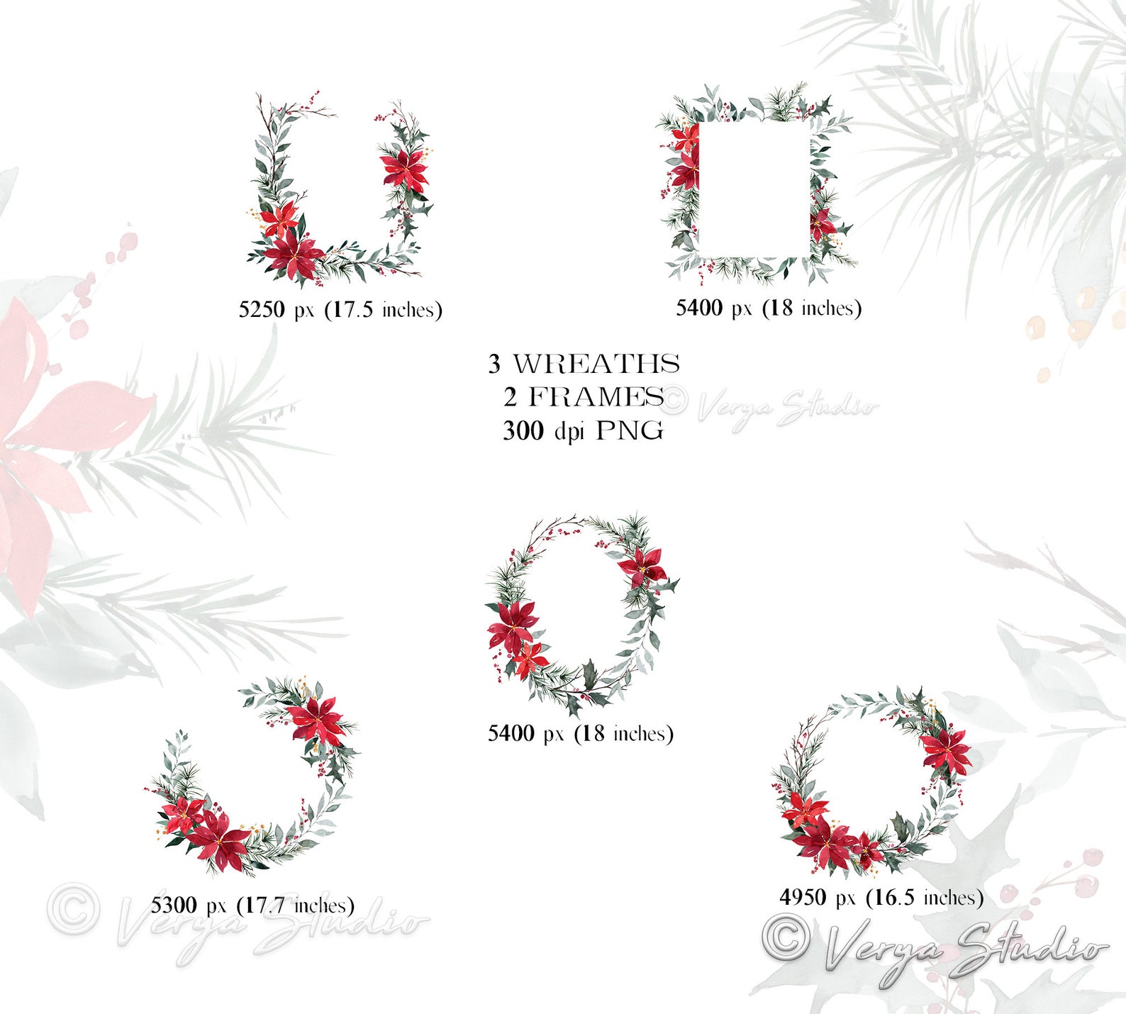 Watercolor Christmas Clipart Christmas Wreath Christmas Frame | Etsy