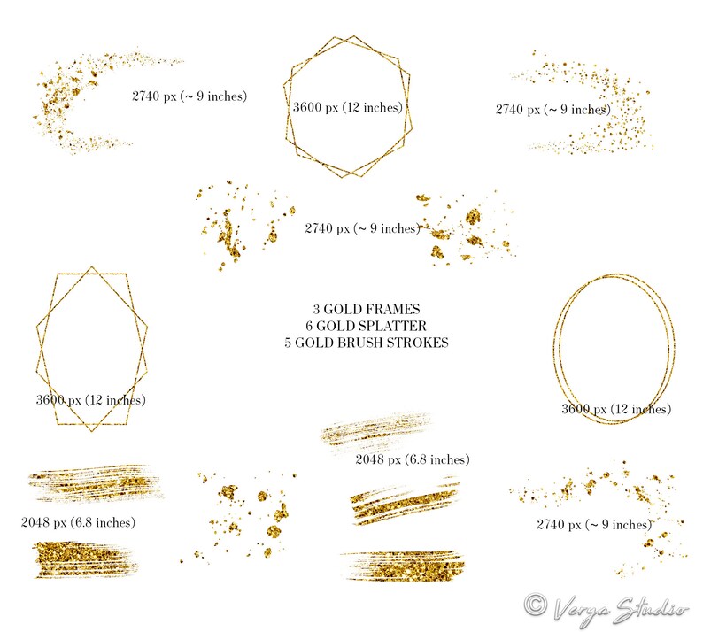 Black & Gold Watercolor Splashes Clipart Golden Frames Gold Brush ...