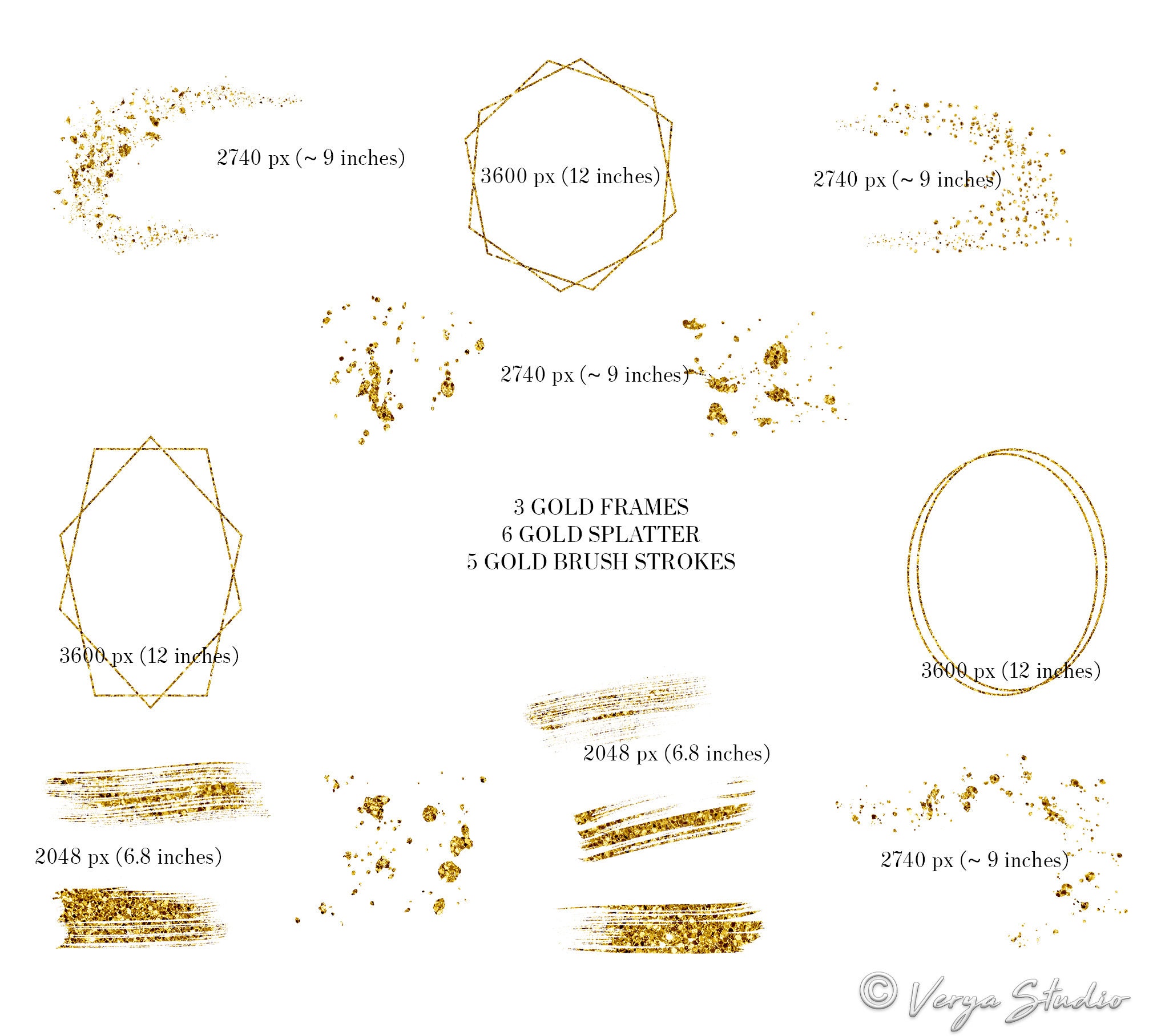 Black & Gold Watercolor Splashes Clipart Golden Frames Gold Brush ...