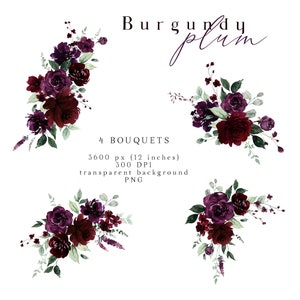 Plum Burgundy Floral Clipart Watercolor Flowers Clip Art Borders Wreath ...