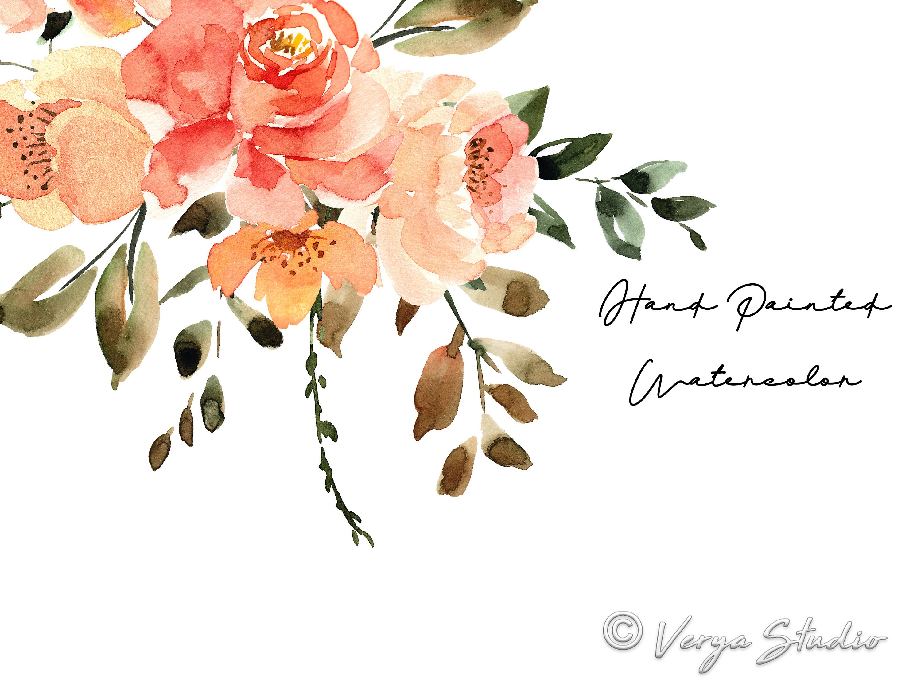 Peach Roses Watercolor Floral Clipart Loose Coral Flowers - Etsy