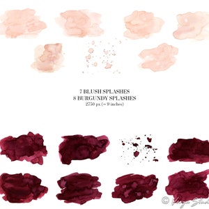 Burgundy Blush Watercolor Splashes Clipart Pink Burgundy Washes Gold ...