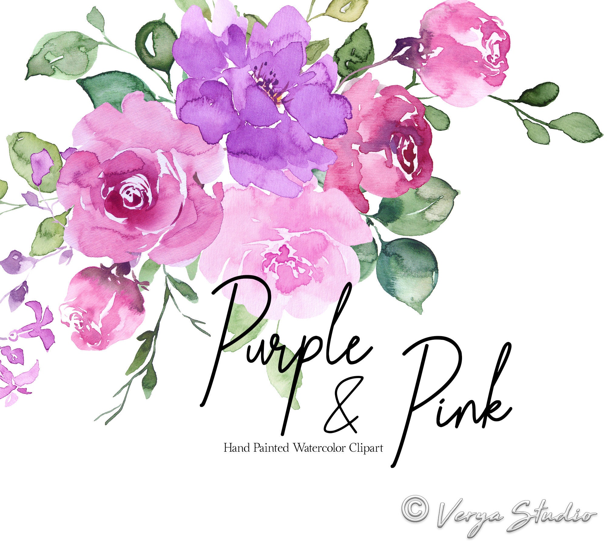 Purple Pink Watercolor Floral Clipart Flowers Clip Art Summer Clipart ...