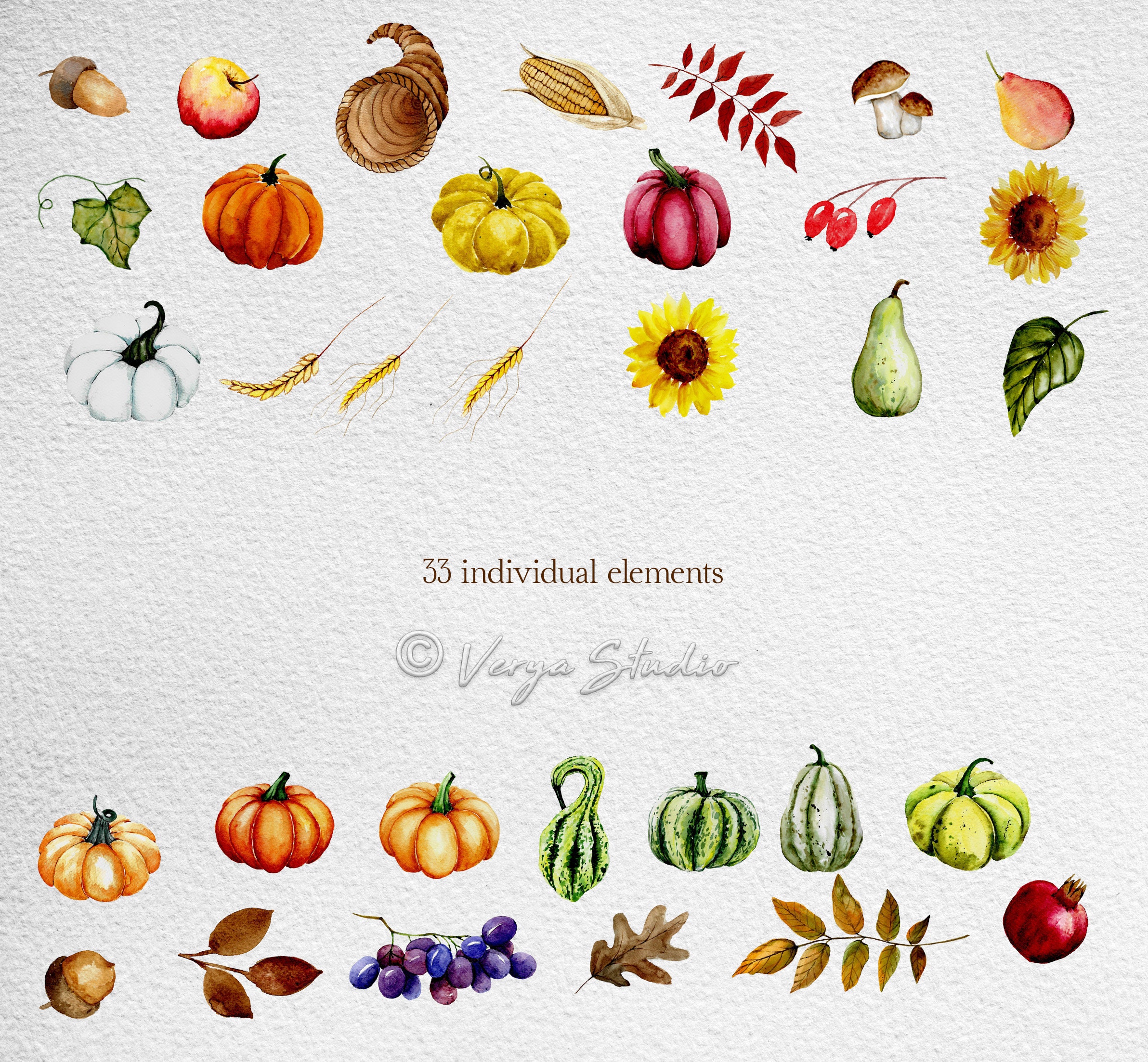 Thanksgiving Clipart Cornucopia Watercolor, Pumpkins Clipart, Autumn ...