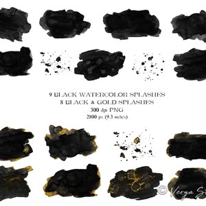 Black & Gold Watercolor Splashes Clipart Golden Frames Gold Brush ...
