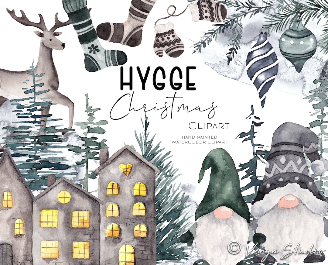 Scandinavian Christmas Clipart Watercolor Winter Clip Art Nordic Xmas ...