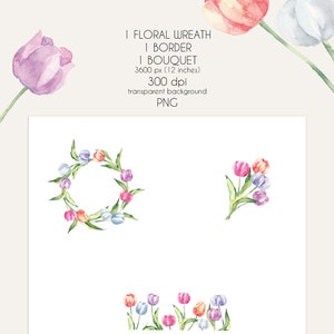 Spring Clipart Watercolor Tulips Clip Art Easter Clipart Frames Bouquet ...