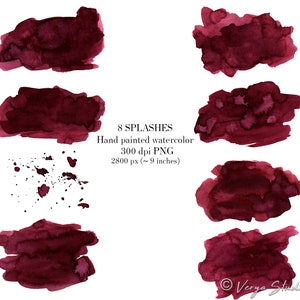 Burgundy Watercolor Splashes Red Wine Gold Frames Brushes Splatter Clip ...