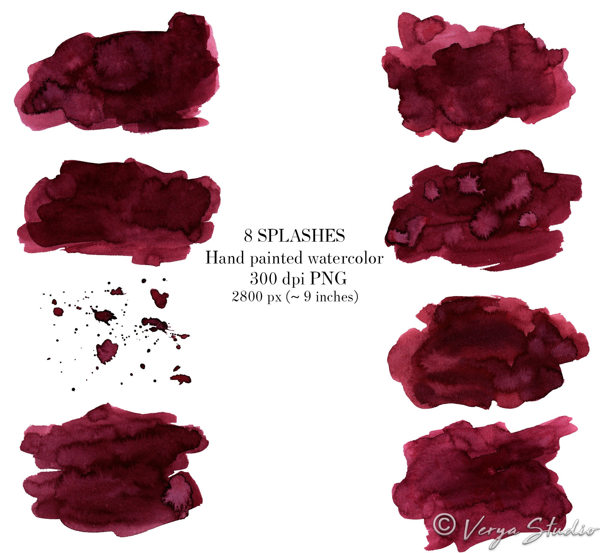 Burgundy Watercolor Splashes Red Wine Gold Frames Brushes Splatter Clip ...