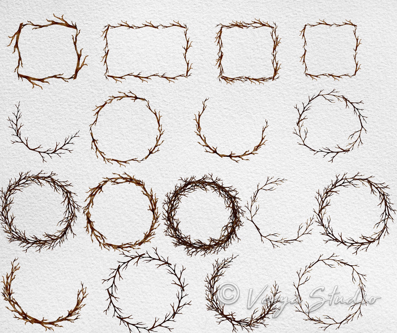 Fall Wreath Clipart, Watercolor Twig Wreath Clip Art, Branch Frame ...