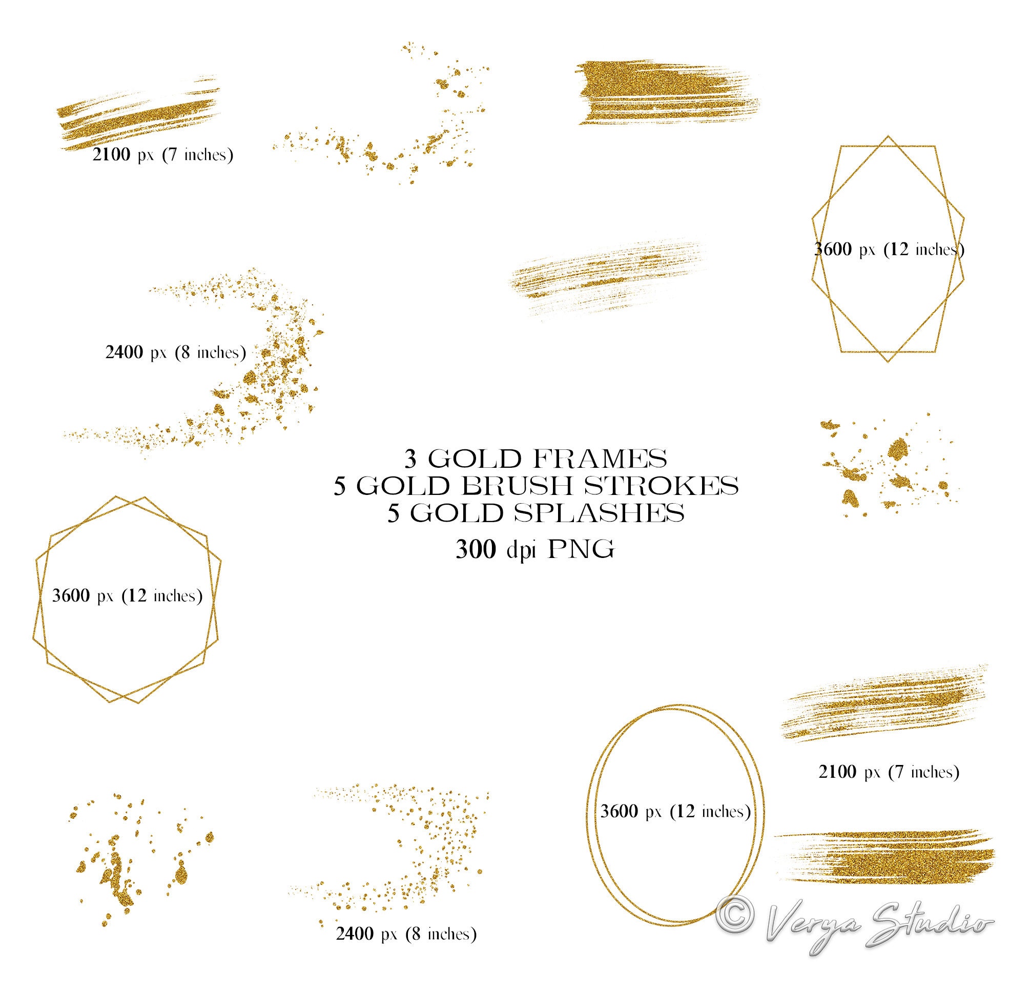 Purple Watercolor Splashes Clipart Geometric Golden Frames Gold Brush ...