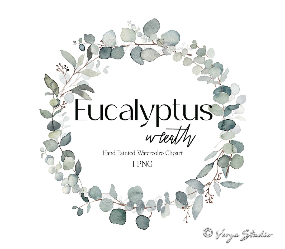 Eucalyptus Wreath Greenery Clipart Watercolor Foliage Wreath Clip Art ...