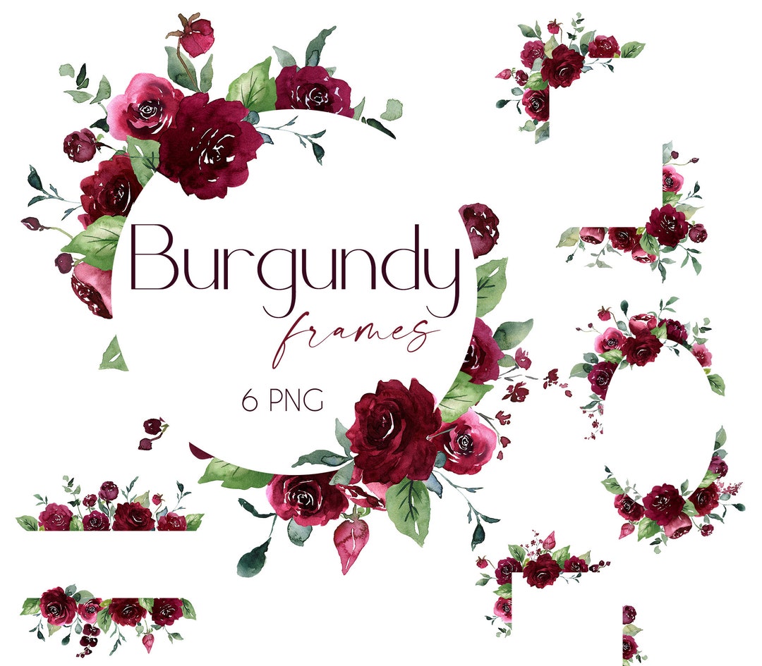 Burgundy Frames Clipart Watercolor Flowers Clip Art Floral Frame Border ...