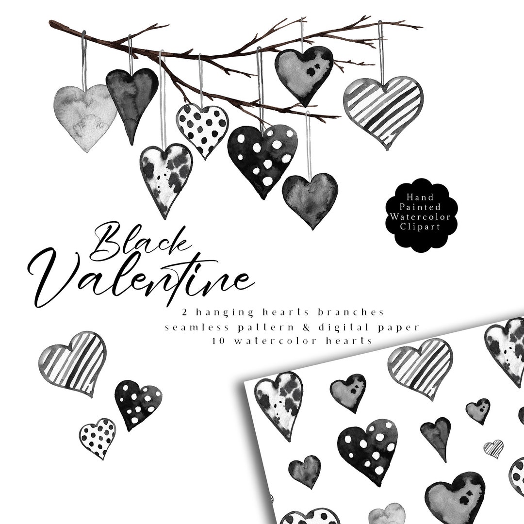 Watercolor Valentine Clipart, Valentine's Day Clip Art, Black & White ...