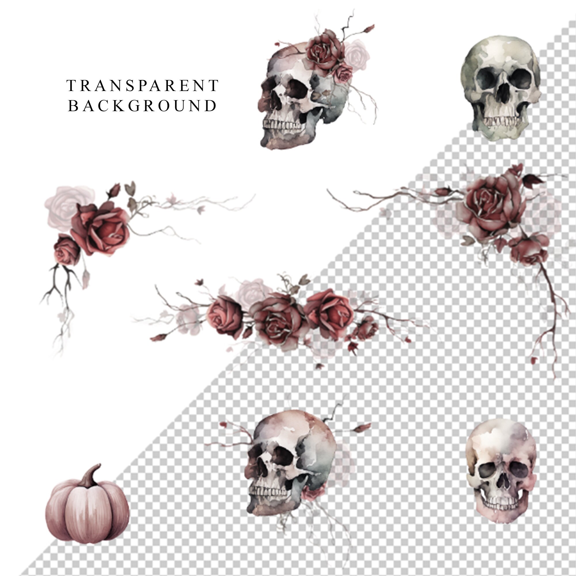 Goth Halloween Clipart Watercolor Floral Fall Autumn Harvest Gothic ...