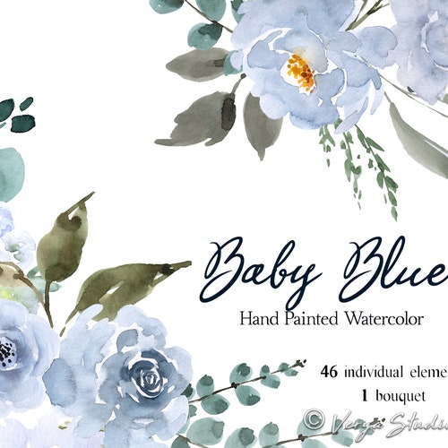 Blue Watercolor Floral Clipart Light Blue Flowers Clip Art - Etsy