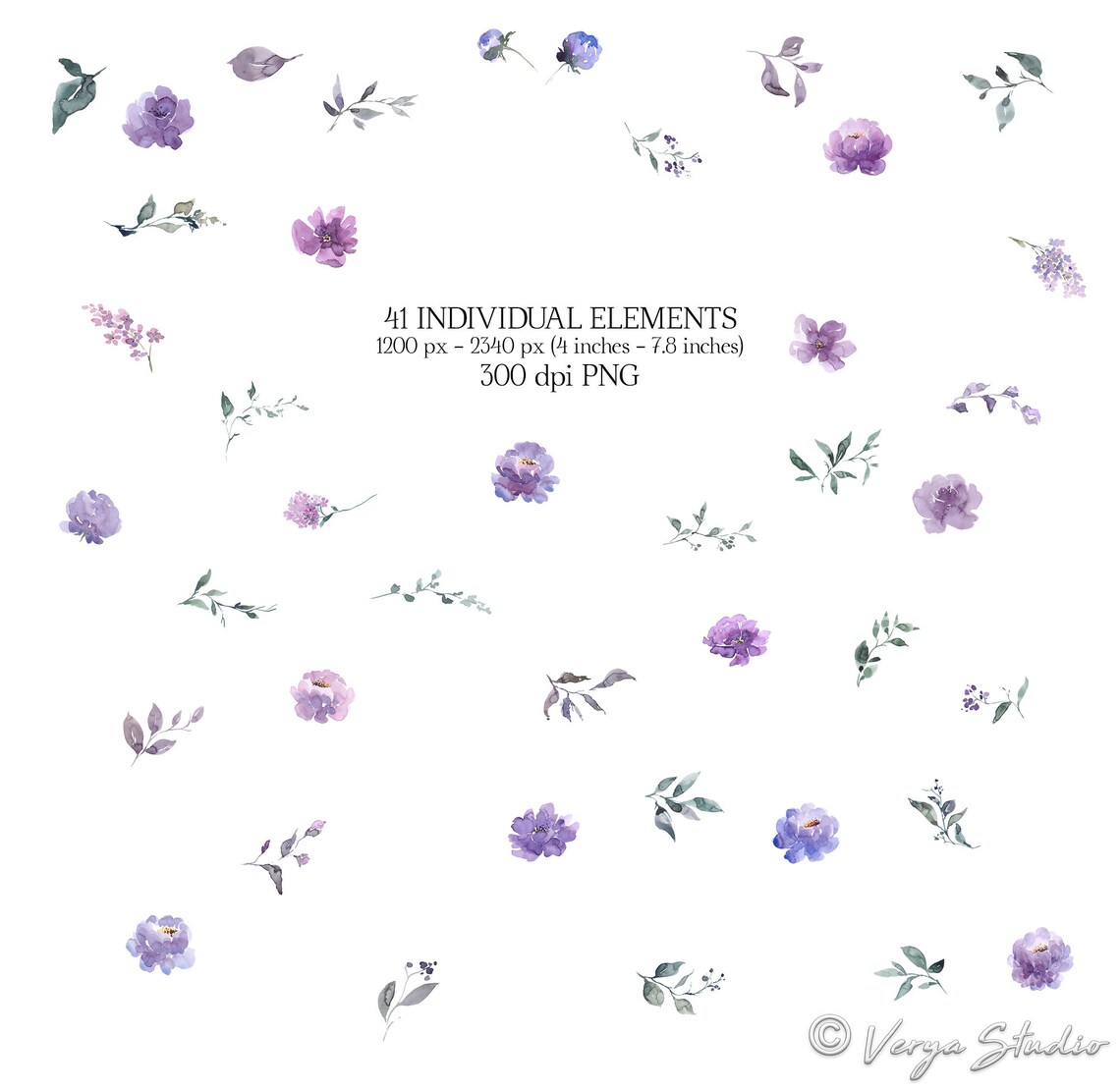Purple Watercolor Flowers Clipart Floral Clip Art Violet Pink Mauve ...