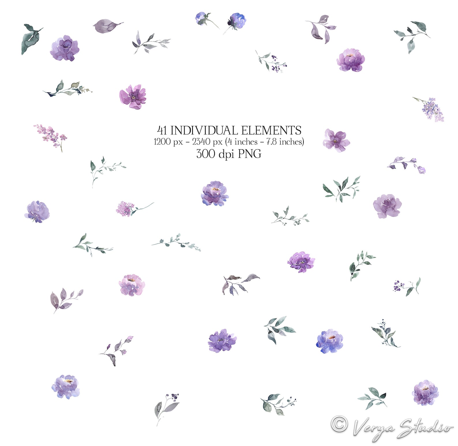 Purple Watercolor Flowers Clipart Floral Clip Art Violet Pink Mauve ...