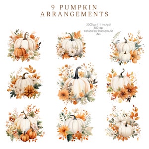 White Orange Fall Clipart Watercolor Pumpkins Clip Art Floral Autumn ...