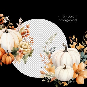 White Orange Fall Clipart Watercolor Pumpkins Clip Art Floral Autumn ...