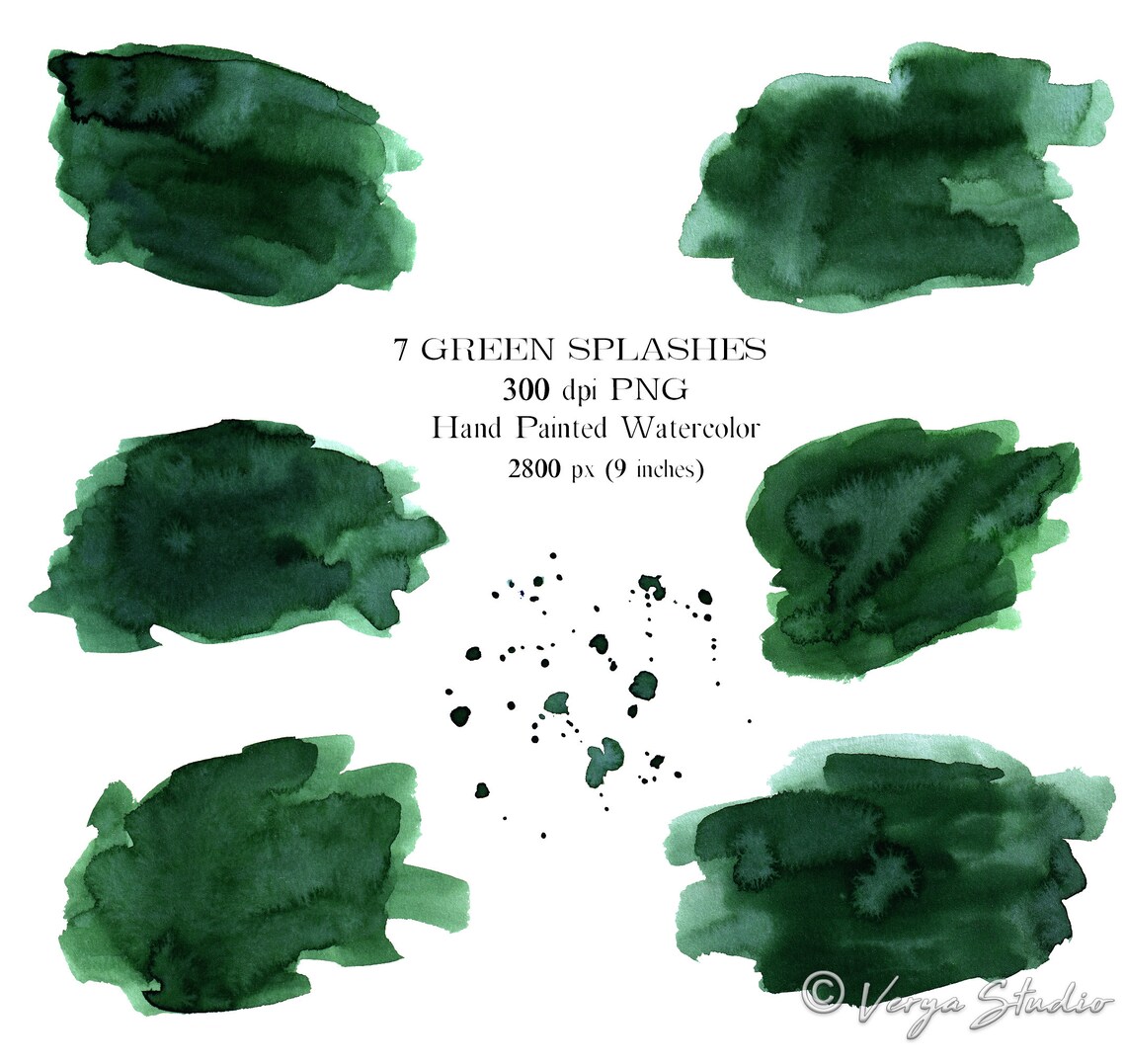 Emerald Green Watercolor Splashes Gold Frames Brushes Clipart - Etsy