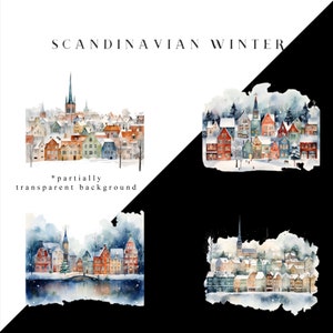 Christmas Clipart Scandinavian Winter City Village Houses Street Clip ...