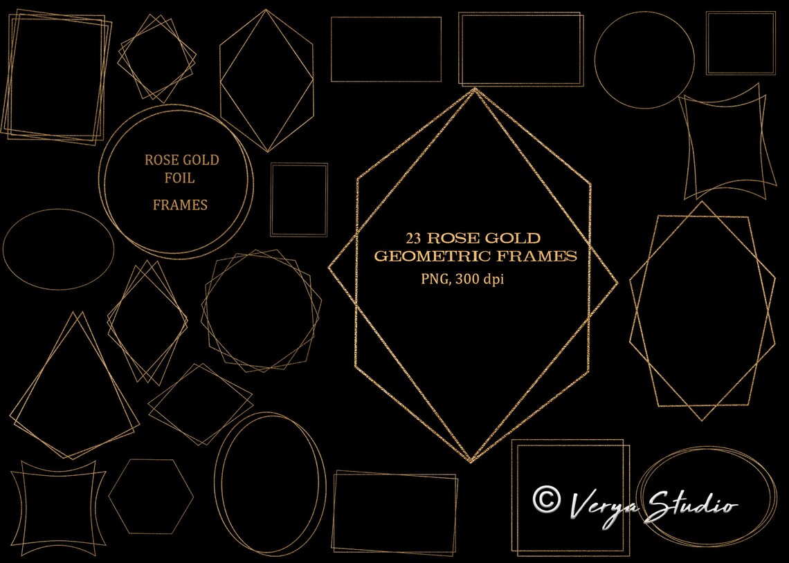 Rose Gold Geometric Frames PNG Clipart Set Rose gold frames | Etsy