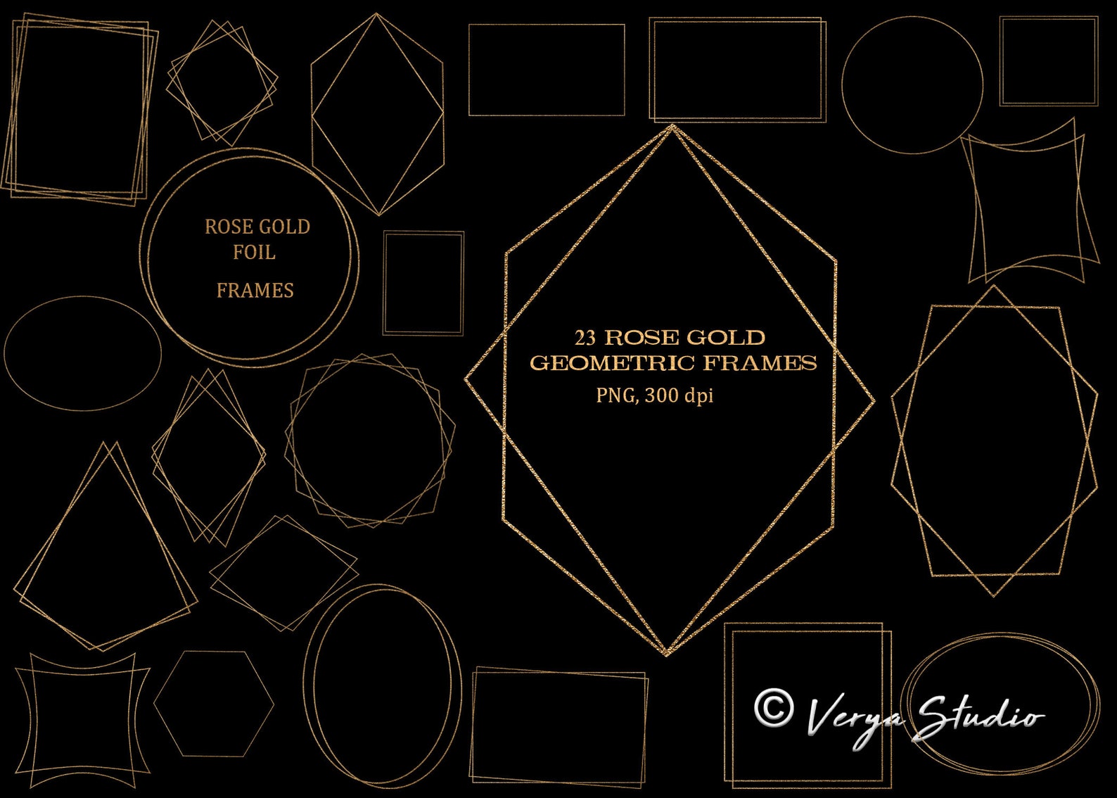 Rose Gold Geometric Frames PNG Clipart Set Rose gold frames | Etsy