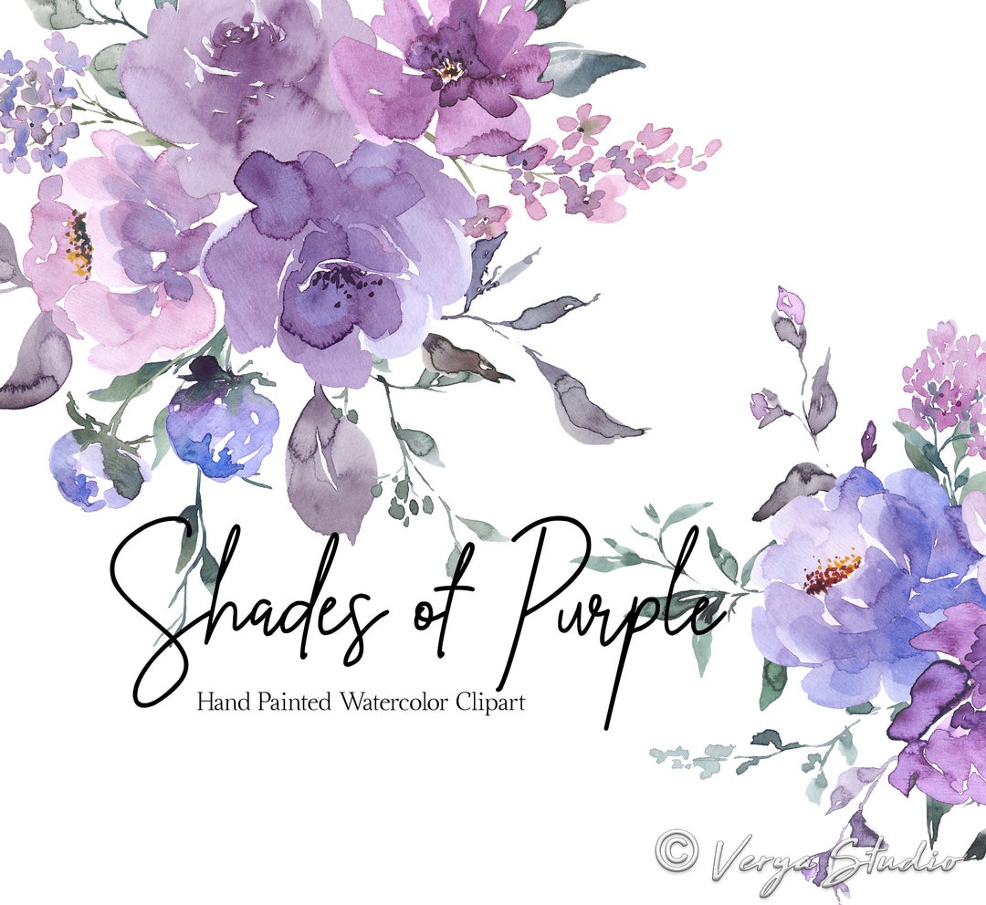 Purple Watercolor Flowers Clipart Floral Clip Art Violet Pink Mauve ...