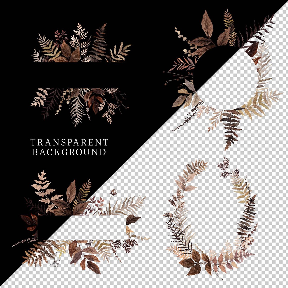 Fern Fall Frames Clipart Watercolor Autumn Clip Art Neutral Foliage ...