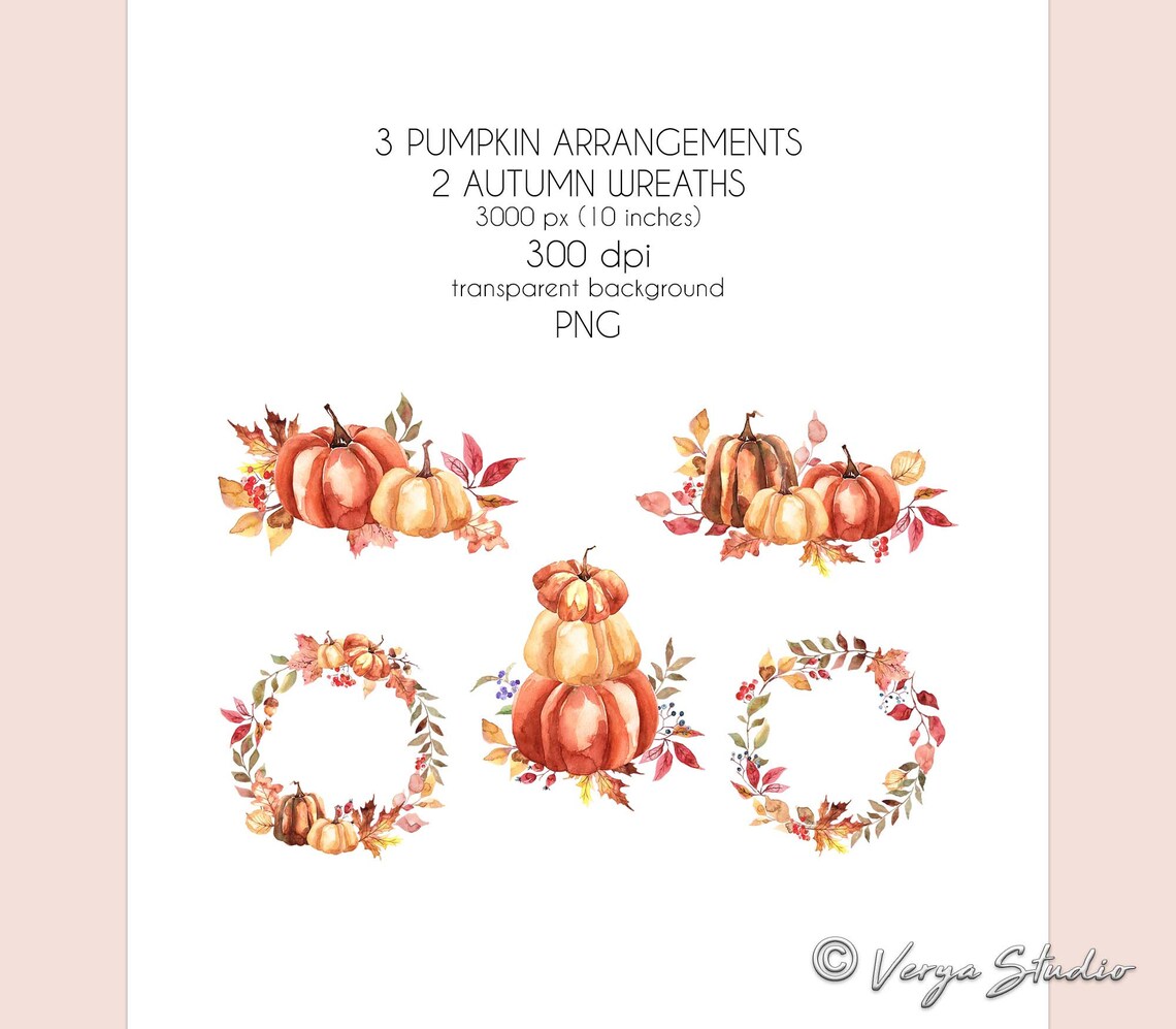 Fall Clipart Watercolor Autumn Clipart Fall Colors Leaves Greenery ...