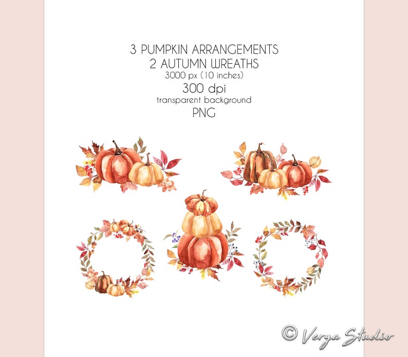 Fall Clipart Watercolor Autumn Clipart Fall Colors Leaves Greenery ...