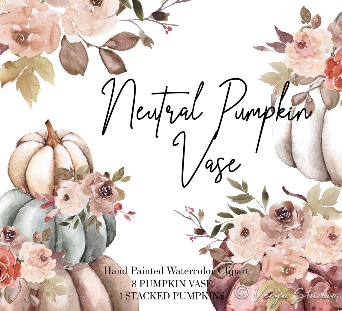 Watercolor Fall Clipart Neutral Pumpkin Vase Autumn Clip Art - Etsy