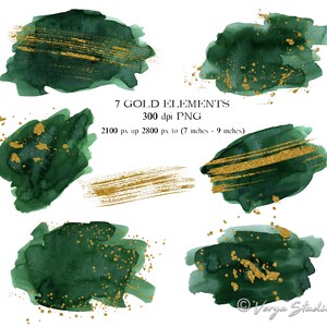 Emerald Green Watercolor Splashes Gold Frames Brushes Clipart Wedding ...