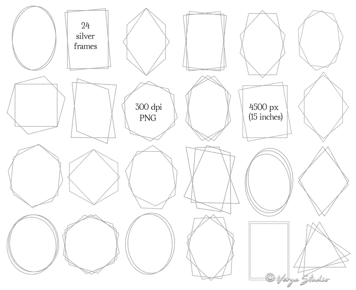 Silver Frame Clipart PNG Minimalist Golden Frames Geometric Wedding ...