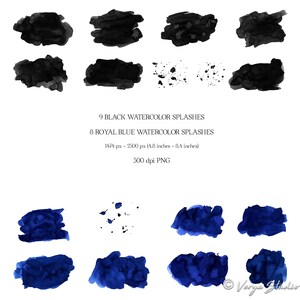 Royal Blue Black Silver Watercolor Splashes Clipart Silver Brush ...