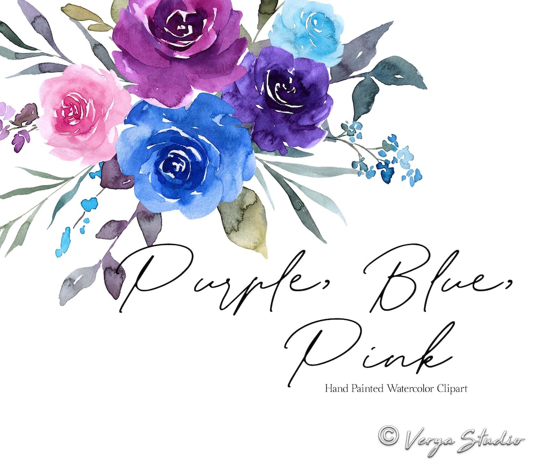 Purple Pink Blue Watercolor Floral Clipart Flowers Clip Art Violet ...