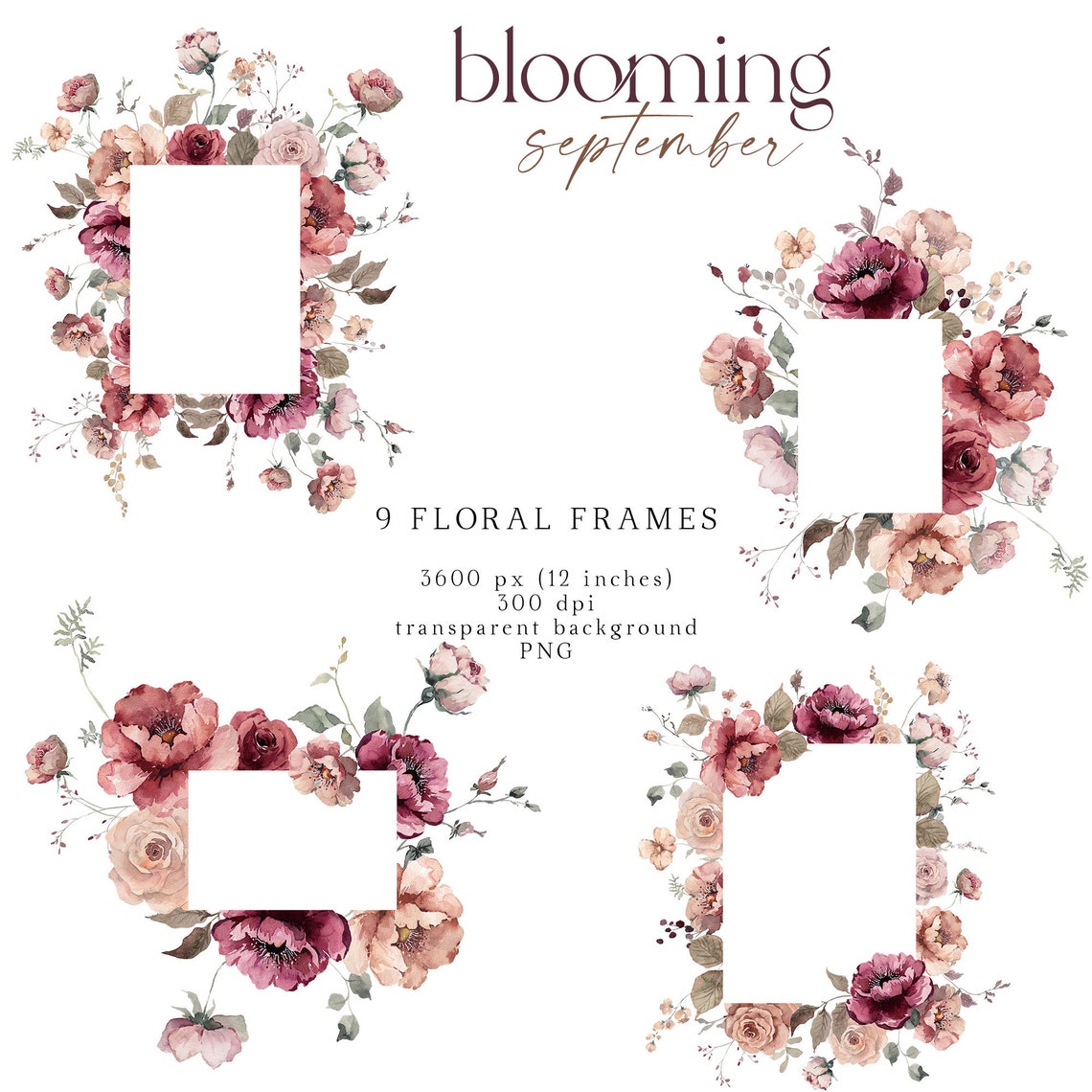 Burgundy Beige Floral Clipart Marsala Fall Clipart Watercolor Flowers ...