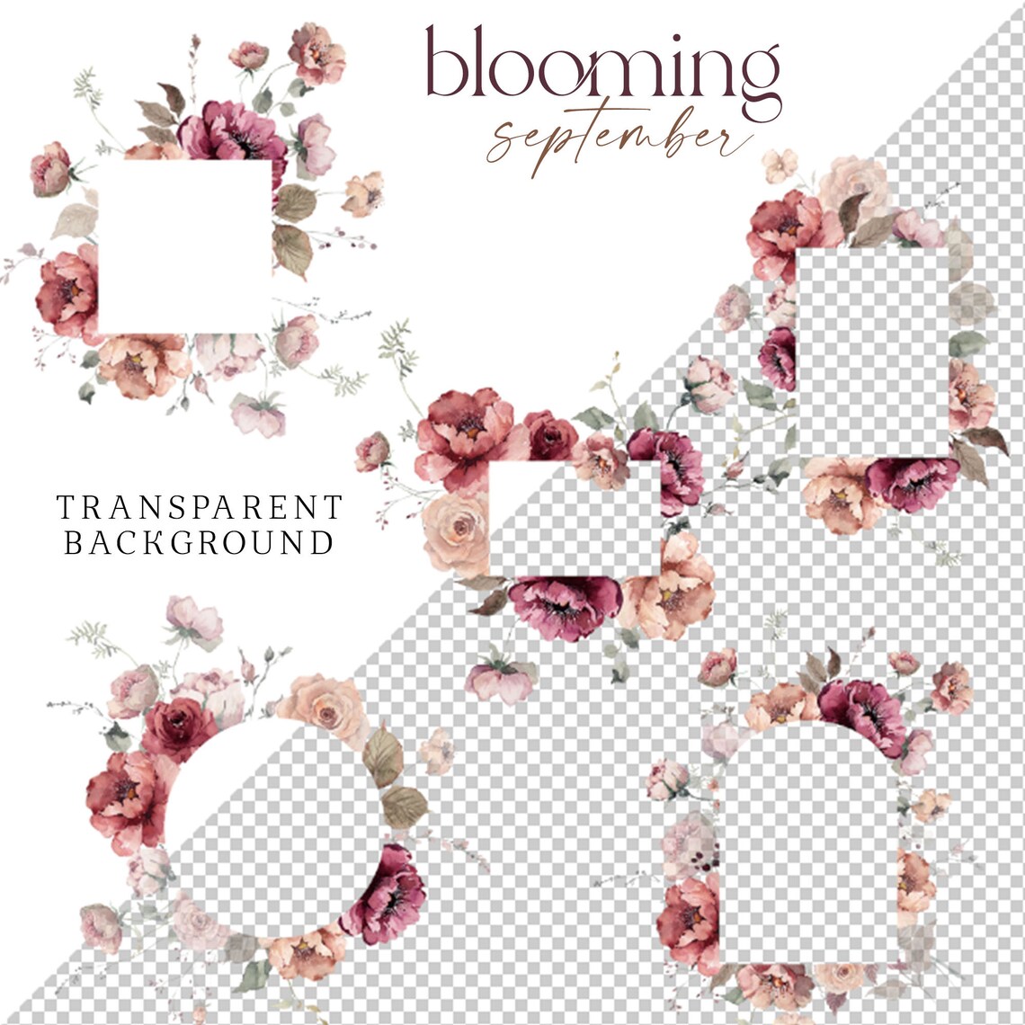Burgundy Beige Floral Clipart Marsala Fall Clipart Watercolor Flowers ...