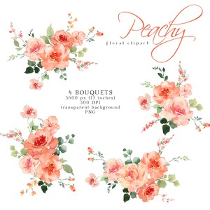 Peachy Floral Clipart Watercolor Peach Orange Flowers Clip Art Coral ...