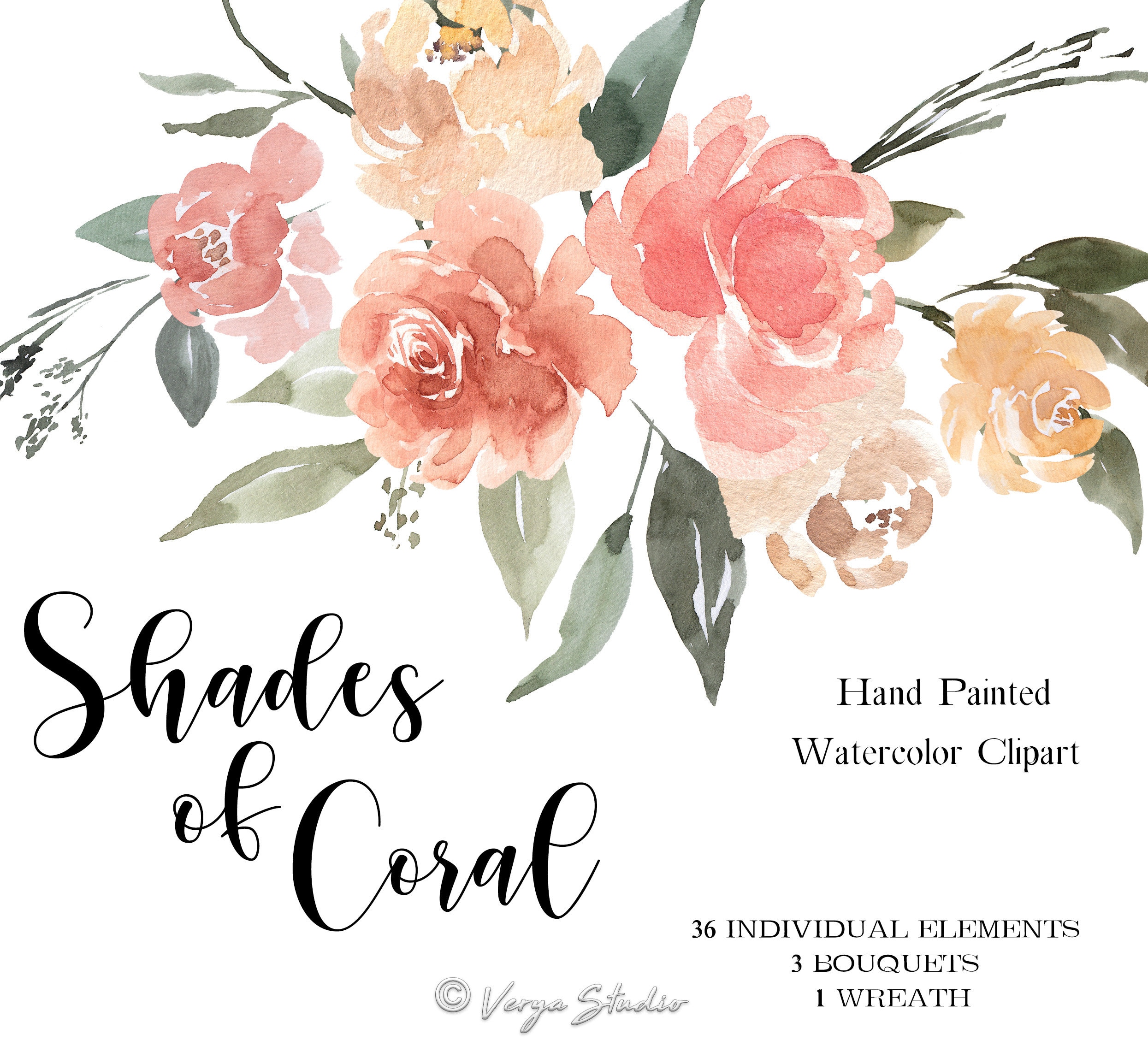 Coral Watercolor Floral Clipart Peach Roses Clip Art Bouquets - Etsy Canada