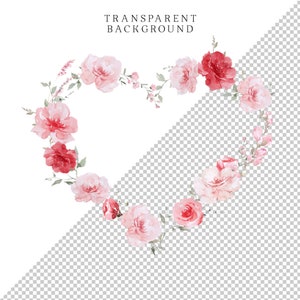 Valentines Wreath Clipart, Watercolor Floral Heart PNG, Pink Flowers ...