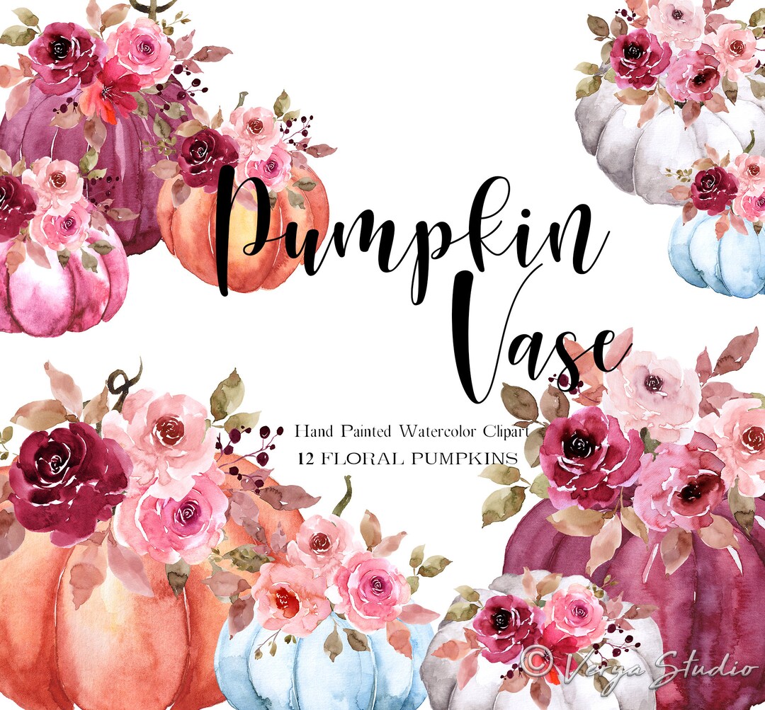 Pumpkin Vase Watercolor Fall Clipart Autumn Clip Art Pumpkins Floral ...