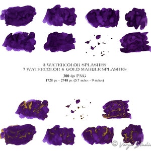 Purple Watercolor Splashes Clipart Geometric Golden Frames Gold Brush ...