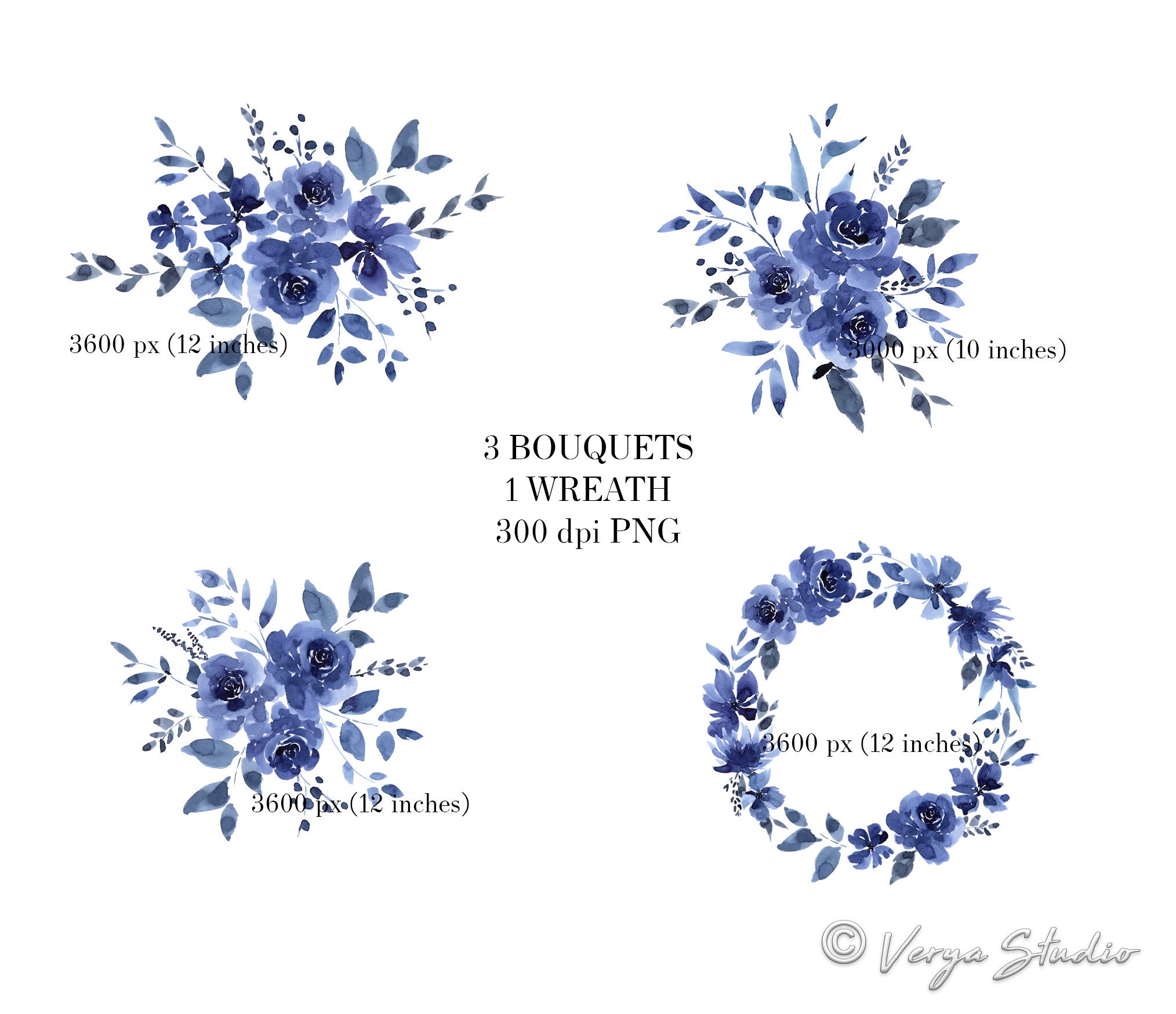 Watercolor Blue Floral Clipart Navy Indigo Roses Flowers Clip - Etsy