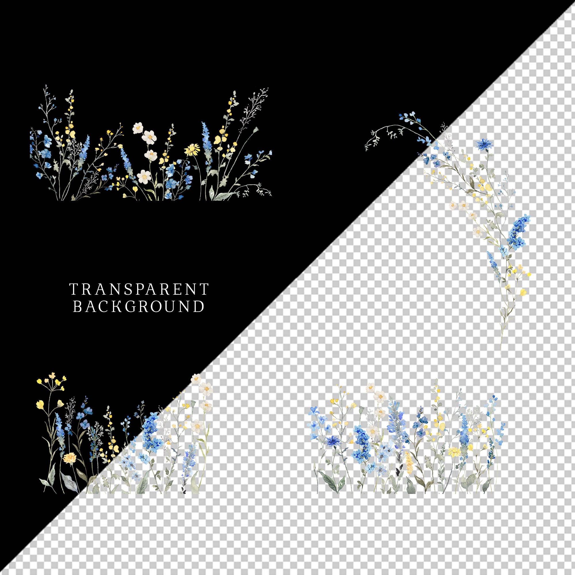 Dainty Blue Floral Clipart Watercolor Wild Flowers Clip Art Dusty Blue ...